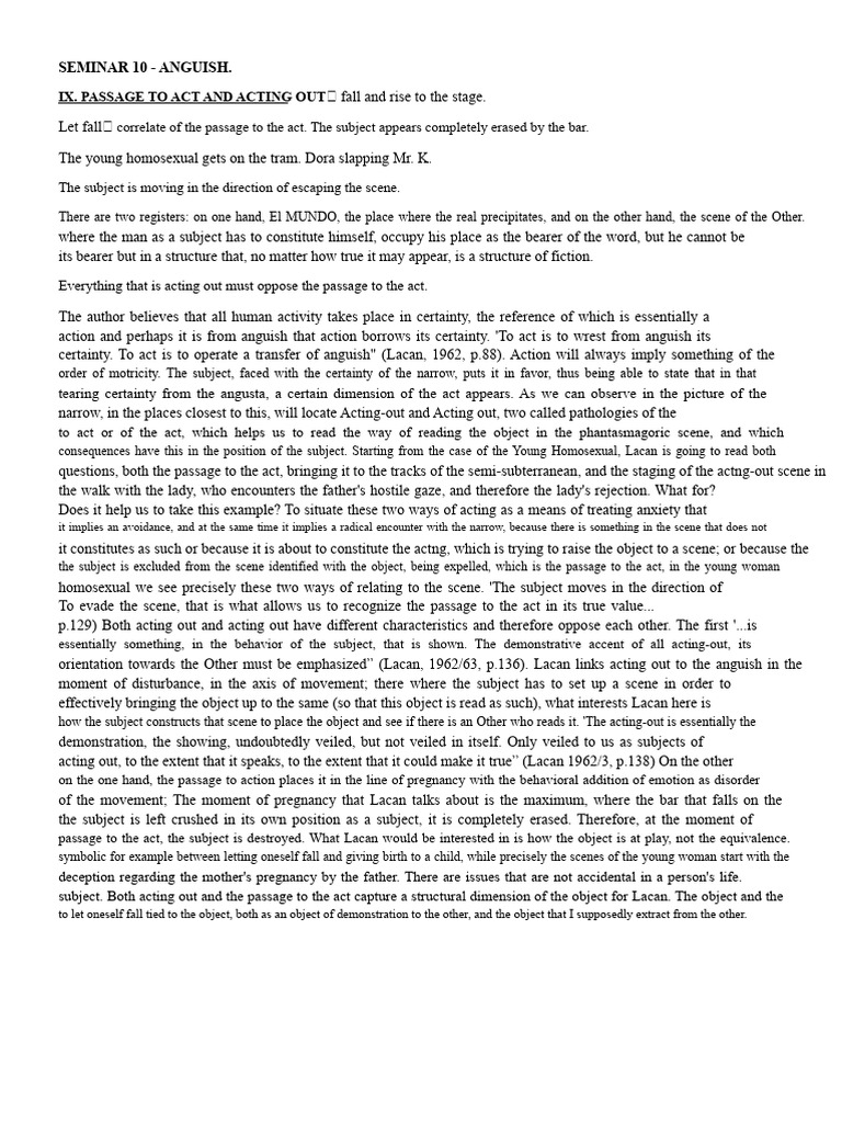 SEMINAR 10. Acting Out and Acting Out (Chapter 9) | PDF | Jacques Lacan ...