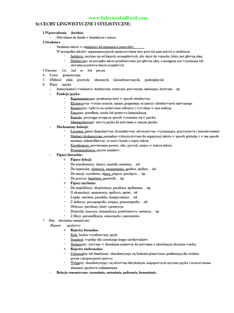 Cechy Językowe I Stylistyczne | PDF
