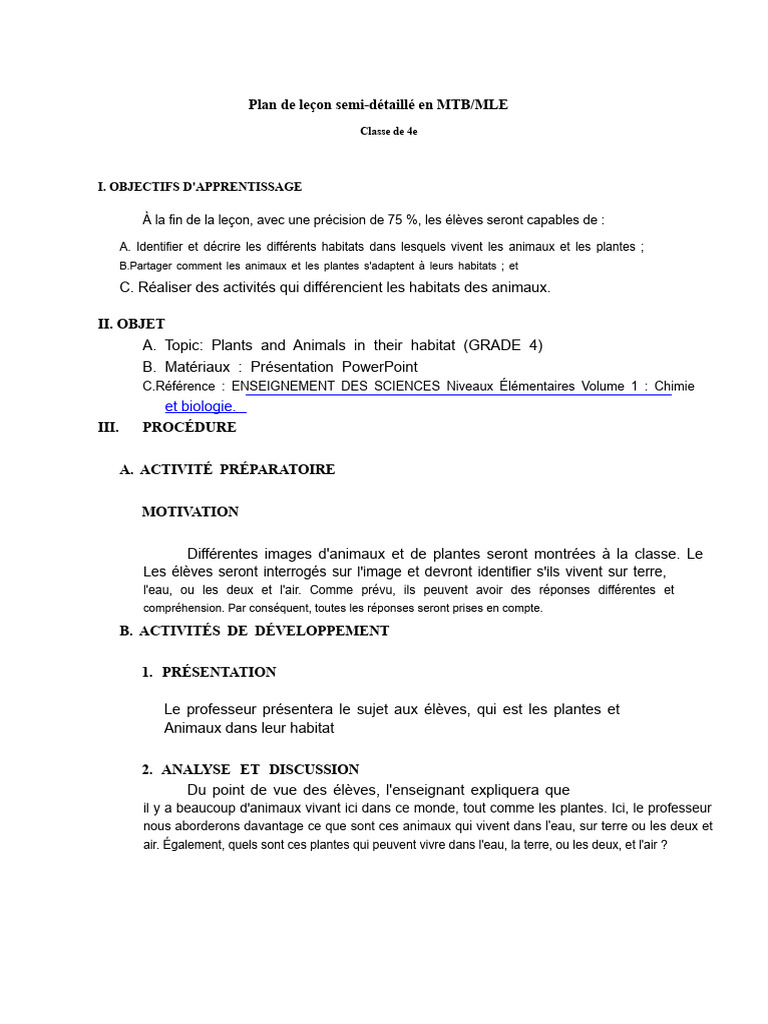 Habitats des animaux en classe de 4e | PDF | Habitat | Communication ...