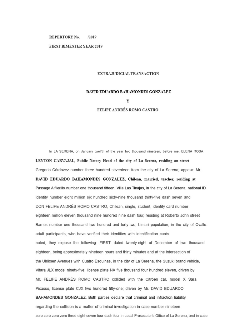 Public Deed. Transaction. David Bahamondes | PDF | Common Law | Justice