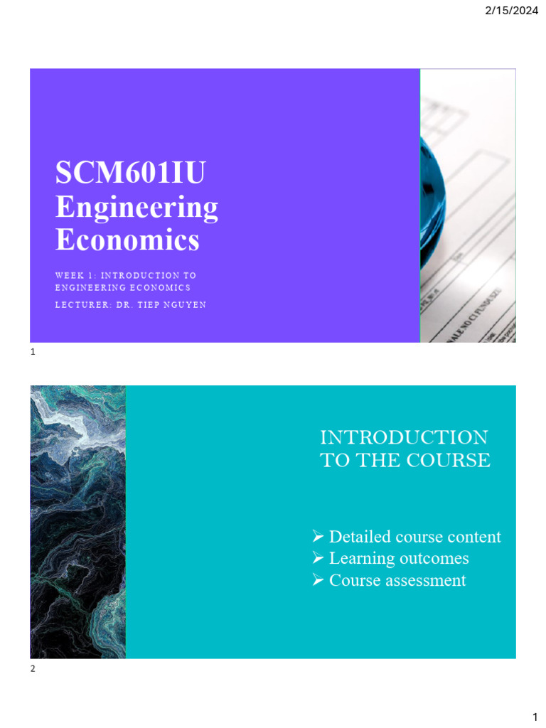 Lecture 1 - Introduction To Engineering Economics | PDF | Economics | Risk