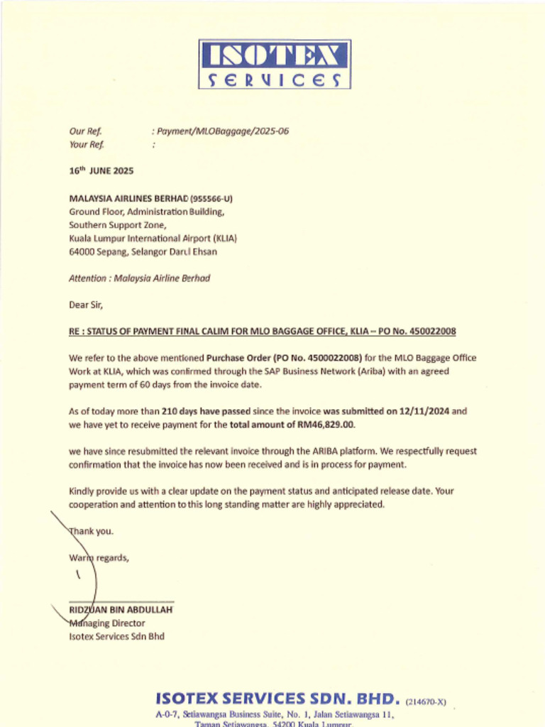 Letter Status of Payment Final Claim For MLO | PDF