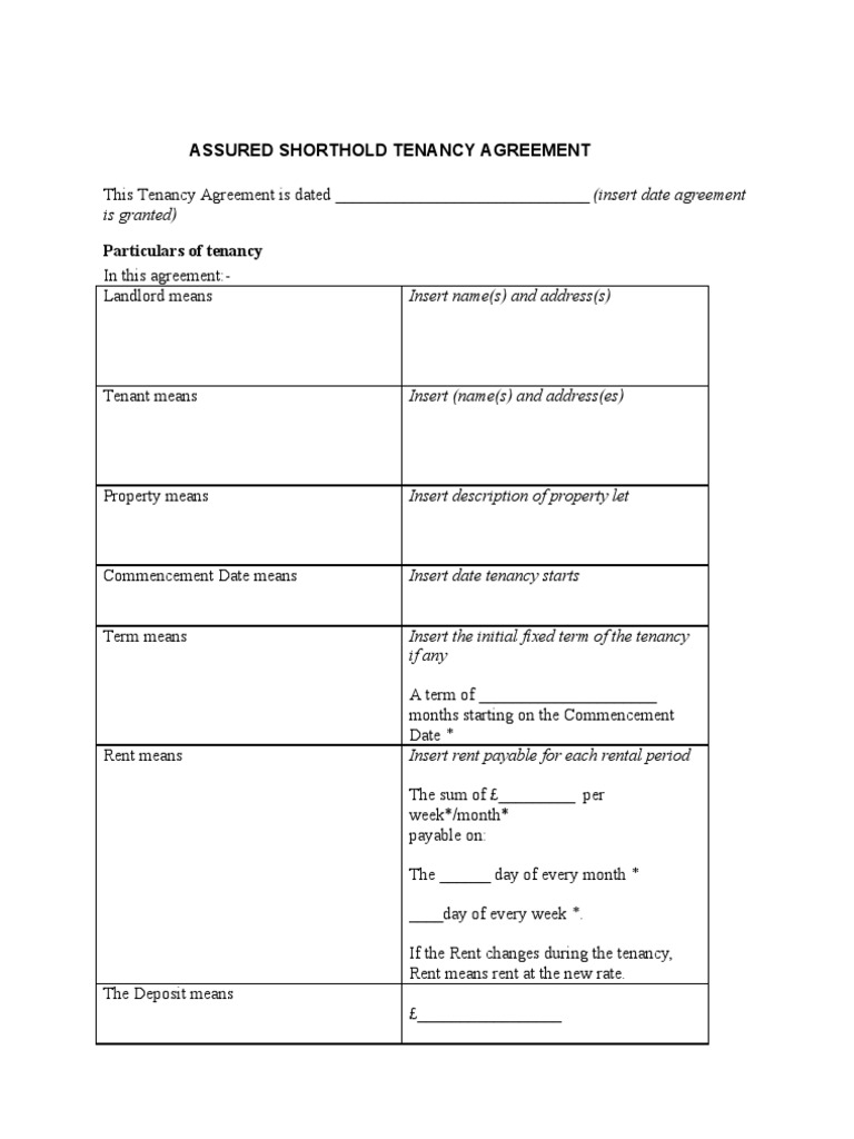 Assured Shorthold Tenancy Agreement | PDF | Leasehold Estate | Landlord