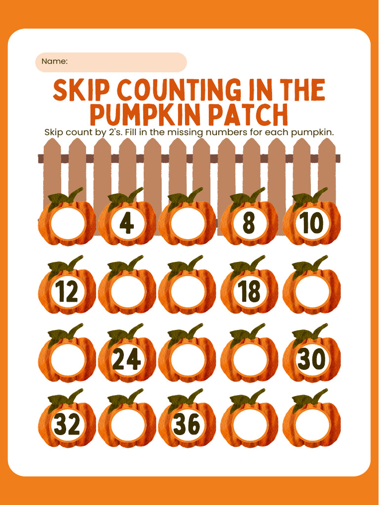 Orange Fun Watercolor Fall Season Pumpkin Skip Counting Math Worksheet ...