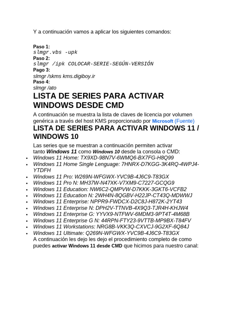 Comandos para Activar Windows 11 Todos Los Windos Desde CMD | PDF ...