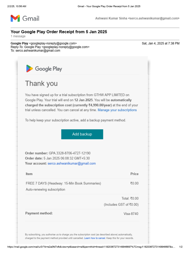 GTHW App Trial Subscription Notice | PDF | Google Play | World Wide Web