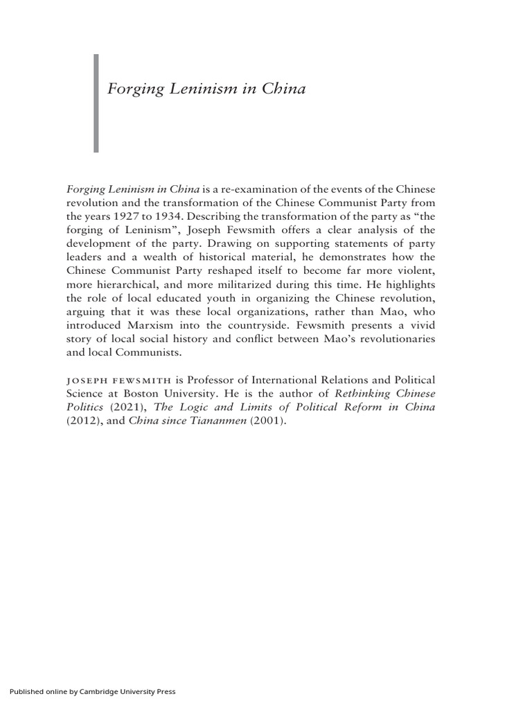 Forging Leninism in China Mao and The Remaking of The Chinese Communist ...