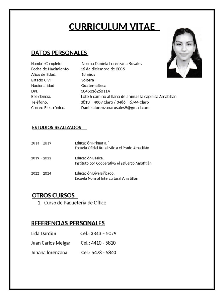 CV Norma Daniela Con Foto | PDF