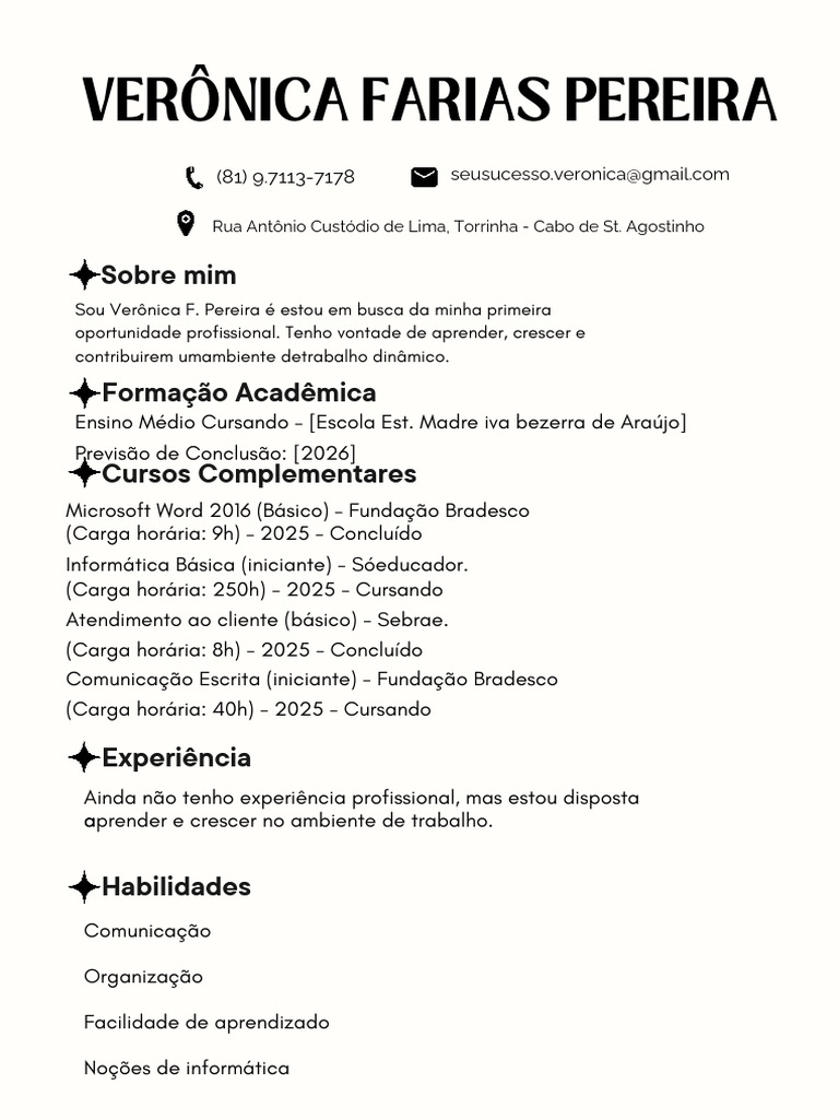 Currículo de Verônica Farias Pereira | PDF