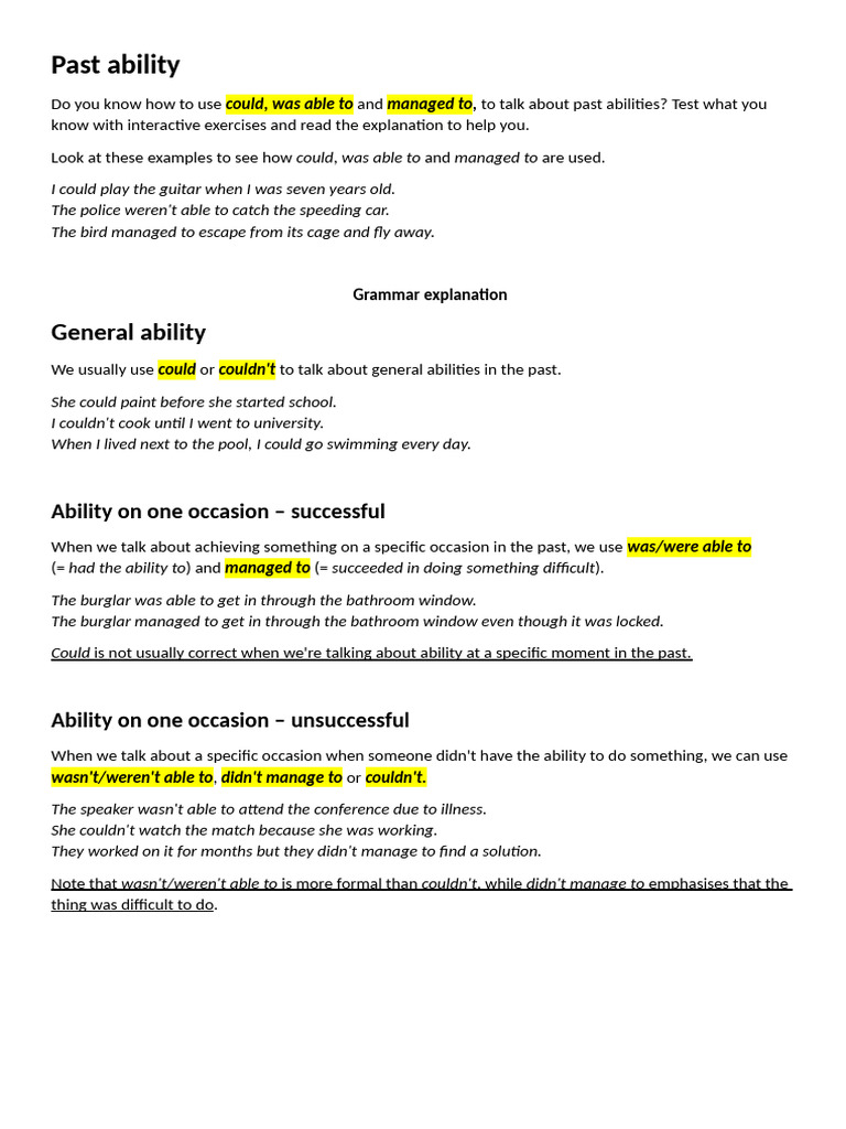 Understanding Past Abilities | PDF