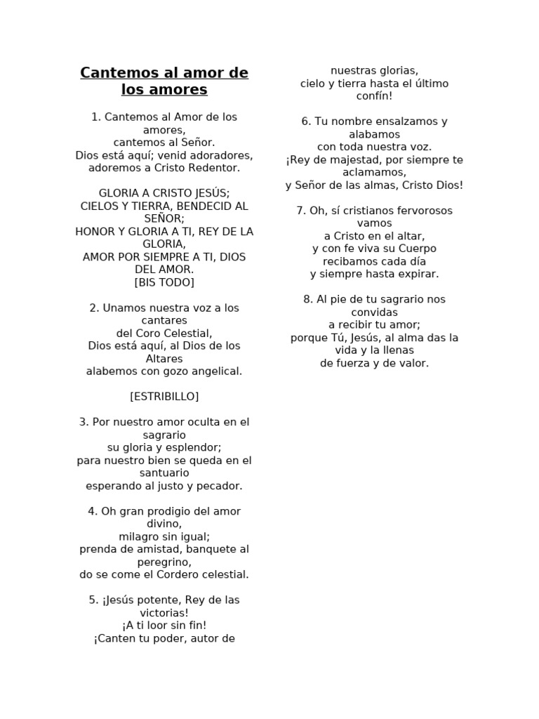 Letra de "Cantemos al Amor" | PDF