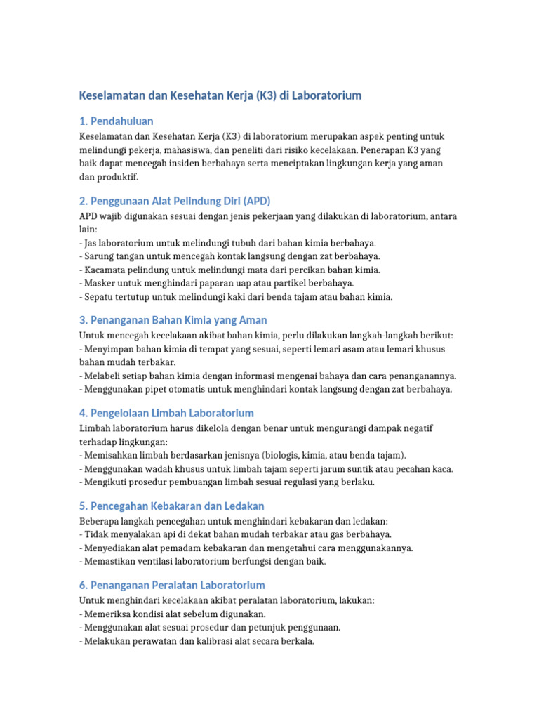 SOP K3 Laboratorium | PDF