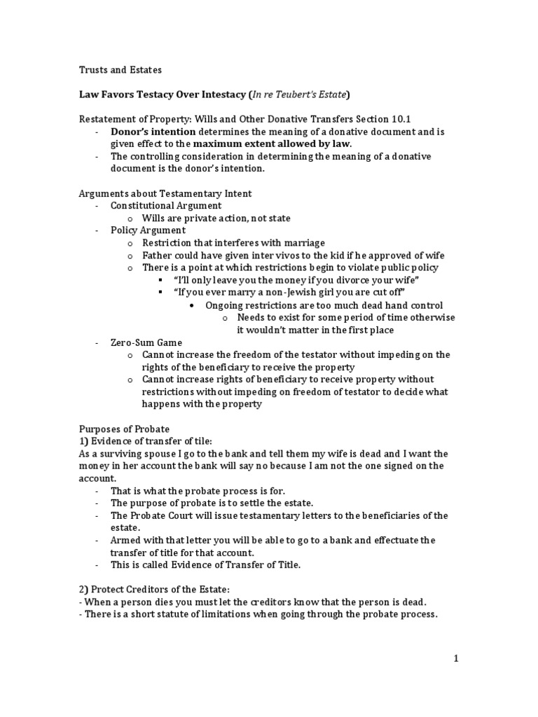 T&E Outline | PDF | Intestacy | Will And Testament