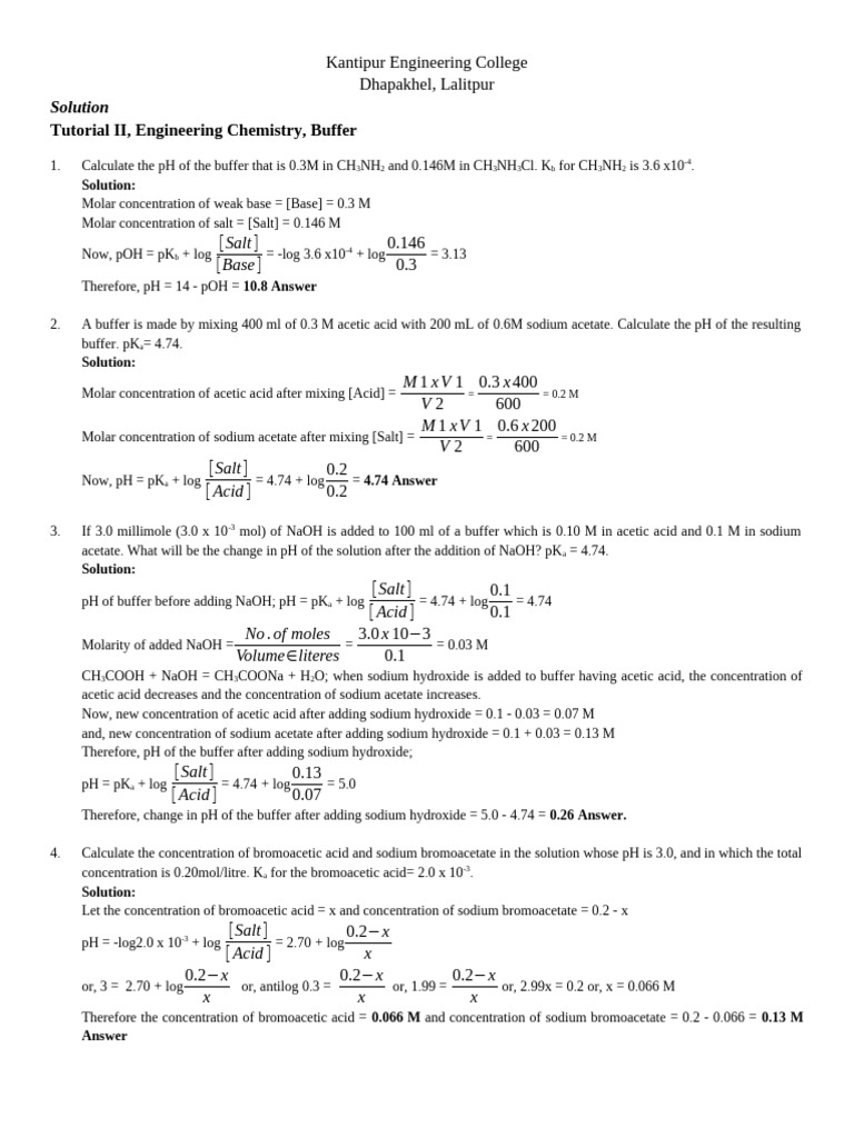 Solution Buffer Tutorial@ | PDF | Ph | Buffer Solution