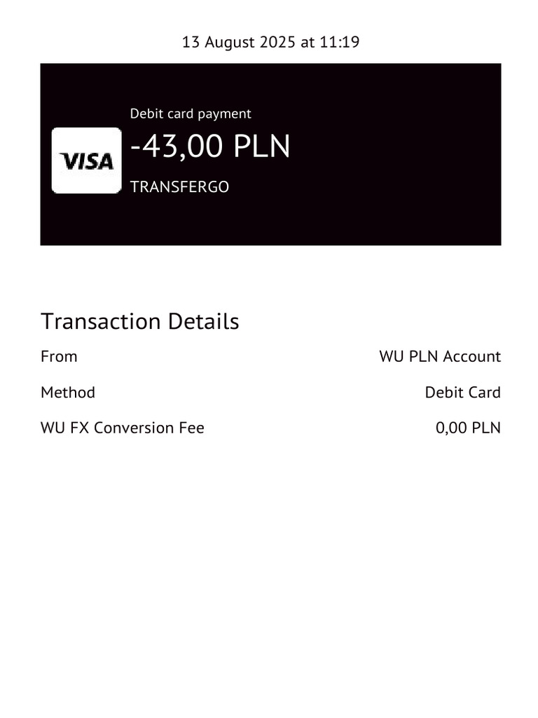 Debit Card Payment Details - TransferGo | PDF