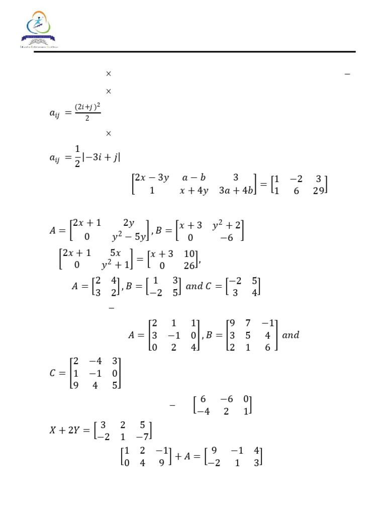 Matrix Construction and Properties Exercises | PDF | Matrix ...