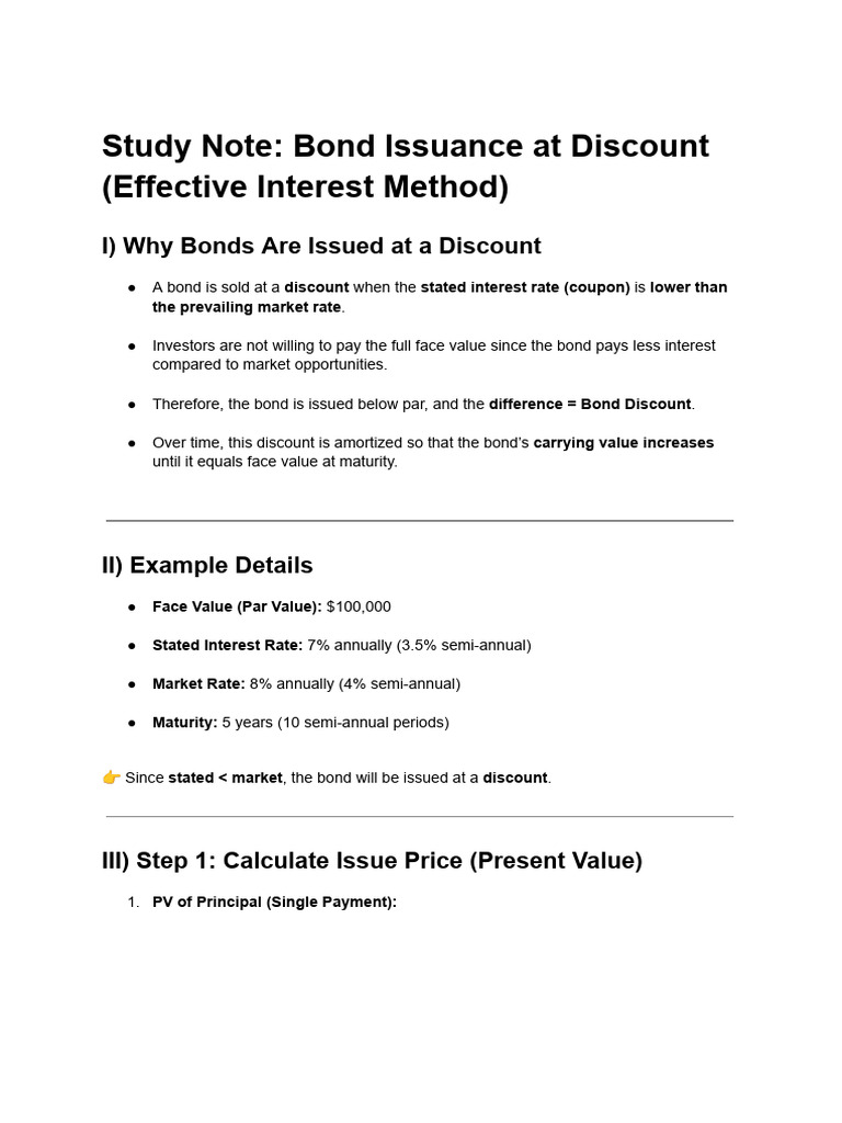 Study Note - Bond Issuance at Discount (Effective Interest Method ...