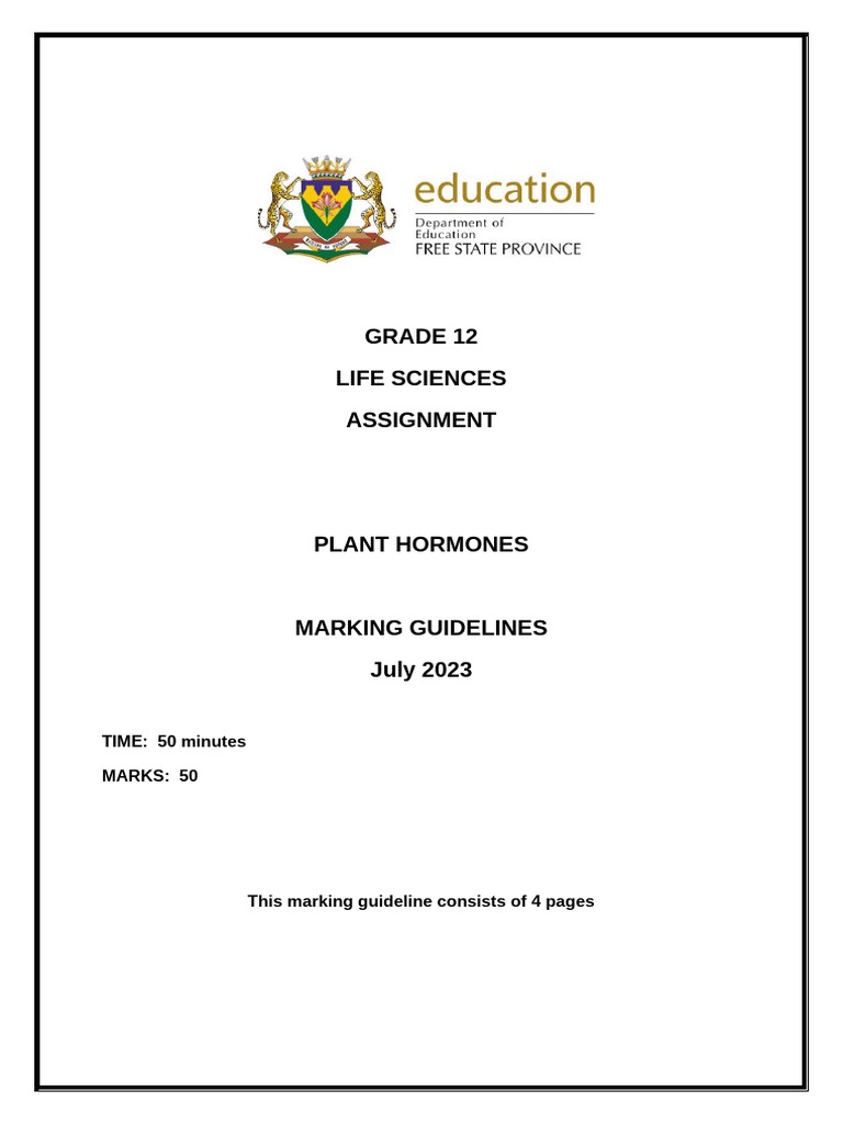 2023 GR 12 ASSIGNMENT - MG | PDF | Auxin | Plant Hormone