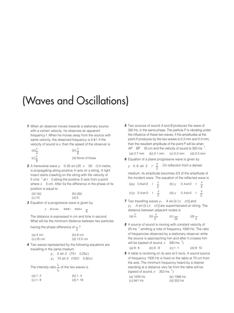 JM Phy Pt4 Waves & Oscillations Practice Worksheet | PDF | Waves | Resonance