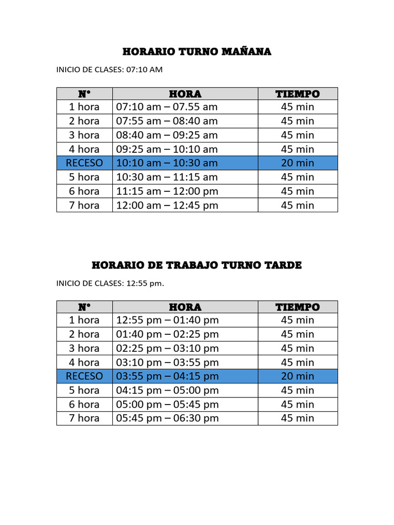 Horario de Clases (1) | PDF