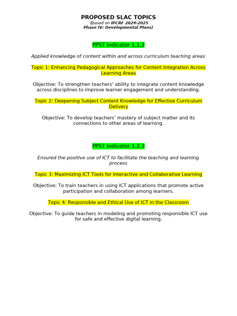 Proposed Topics-SLAC 2025 | PDF | Learning | Educational Technology