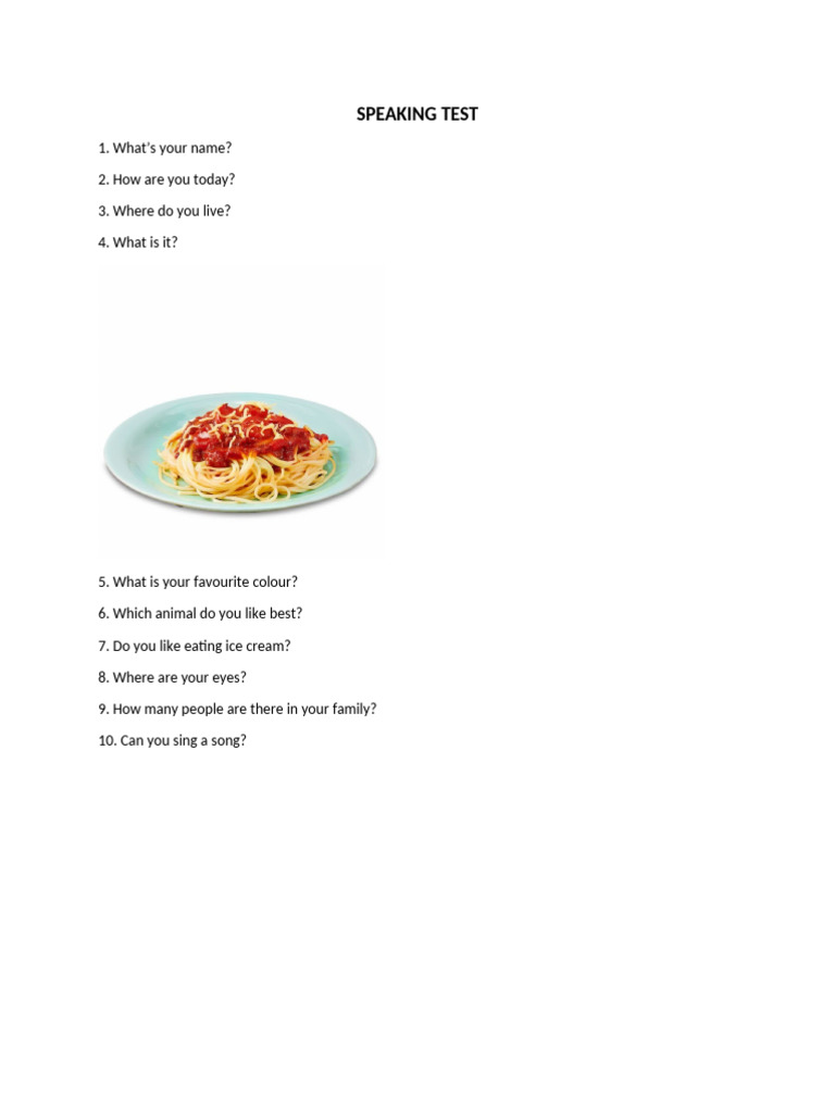 Speaking Test Questions Guide | PDF