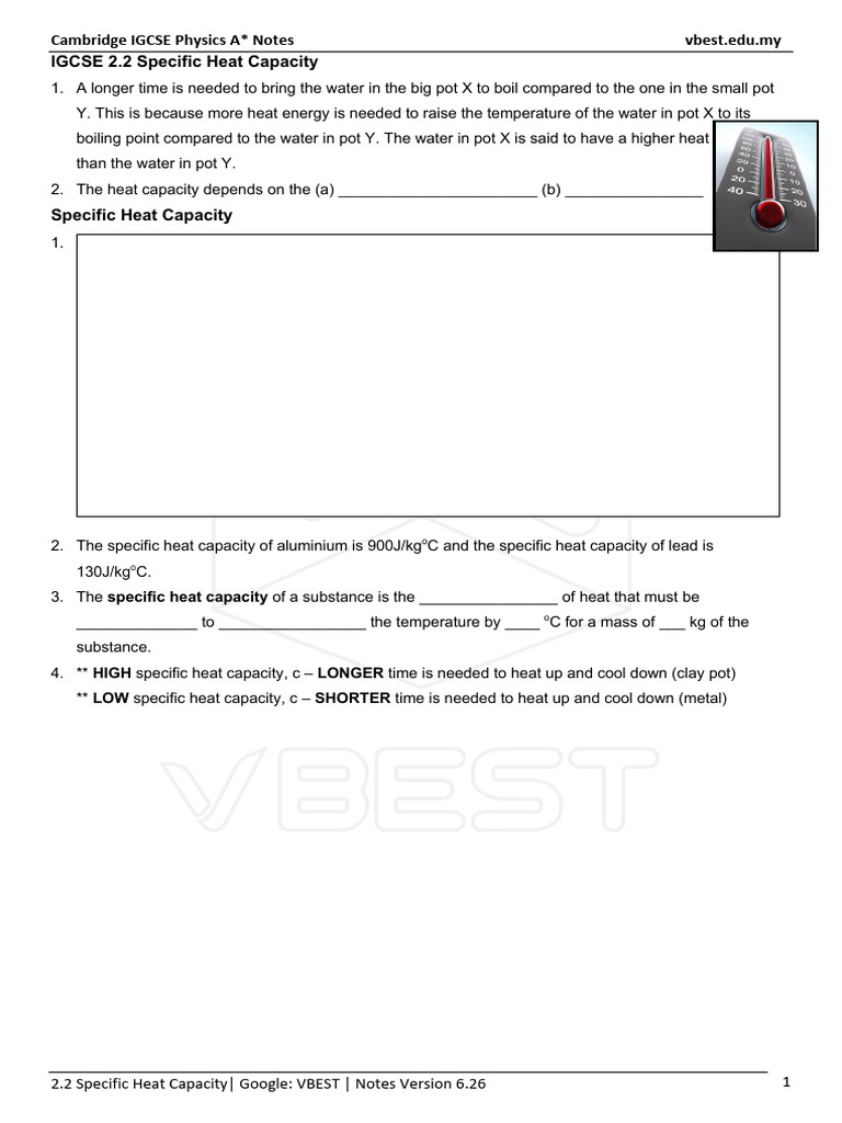IGCSE Physics Specific Heat Capacity Notes | PDF | Heat Capacity | Water