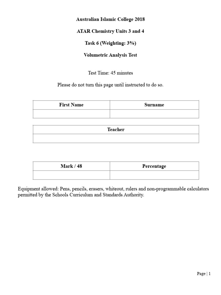 Year 12 Chem Assess 6 Redox Electrochem Test | PDF | Redox ...