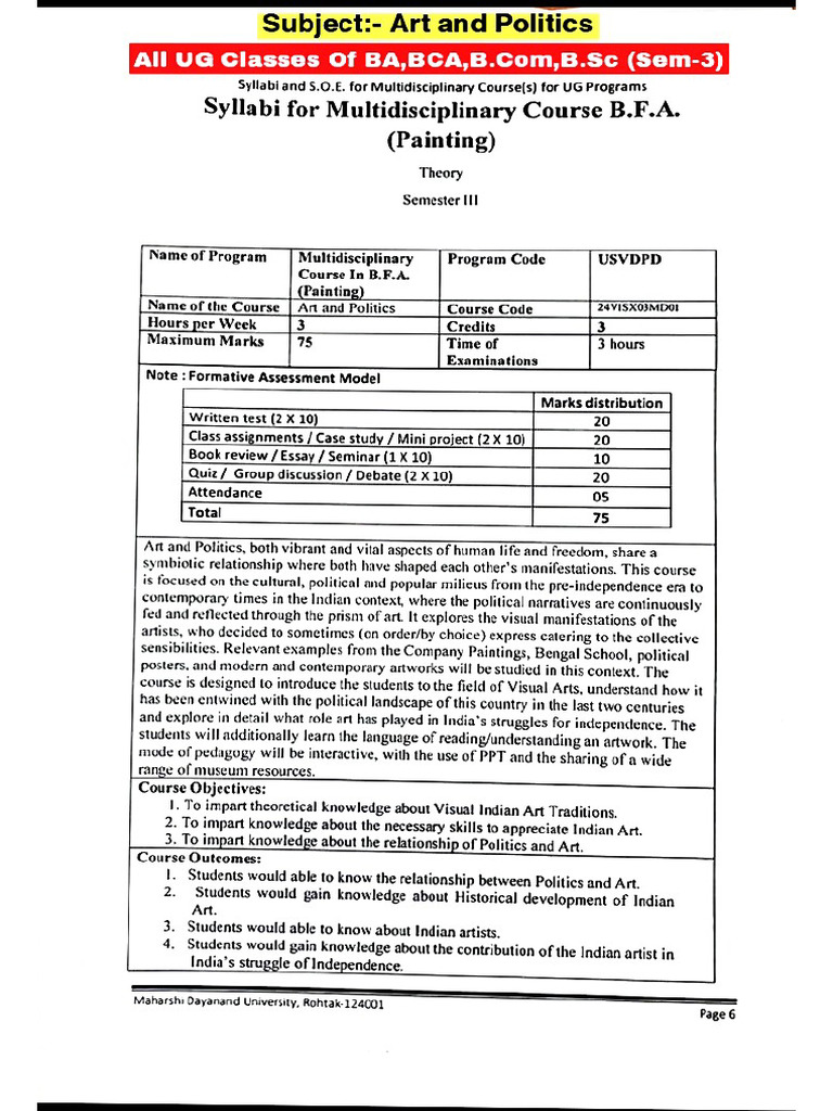 Art and Politics Sem-3 (Syllabus) | PDF