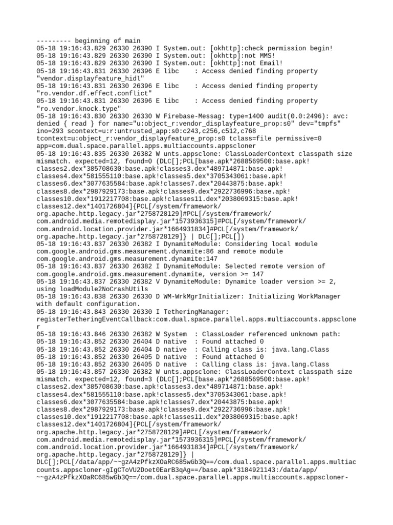Com - Dual.space - Parallel.apps - Multiaccounts.appscloner Logcat | PDF | Operating System ...