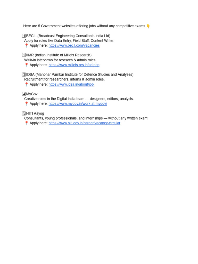 Govt Jobs Without Exams: Top 5 Sites | PDF