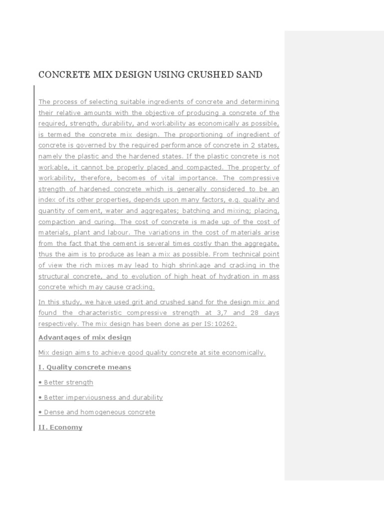 Concrete Mix Design Using Crushed Sand | PDF | Concrete | Cement