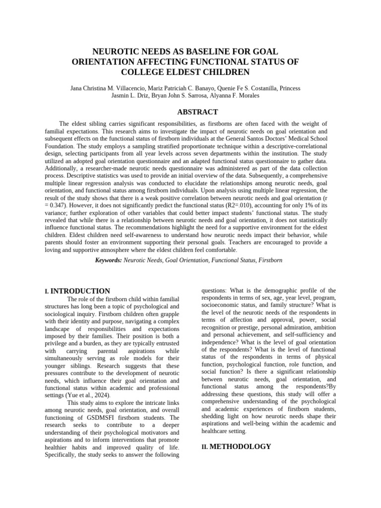 Neurotic Needs and Firstborn Goals | PDF | Statistics | Self Efficacy