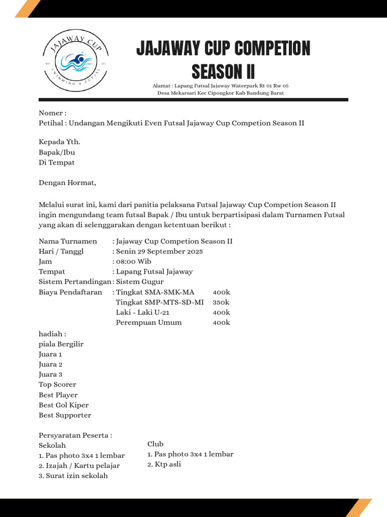 Undangan Futsal Jajaway Cup II 2025 | PDF