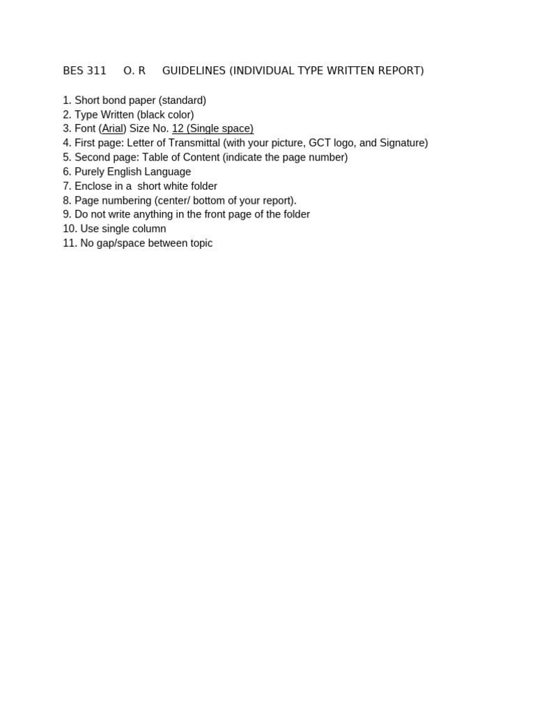 Bes 311 O.R Guidelines | PDF