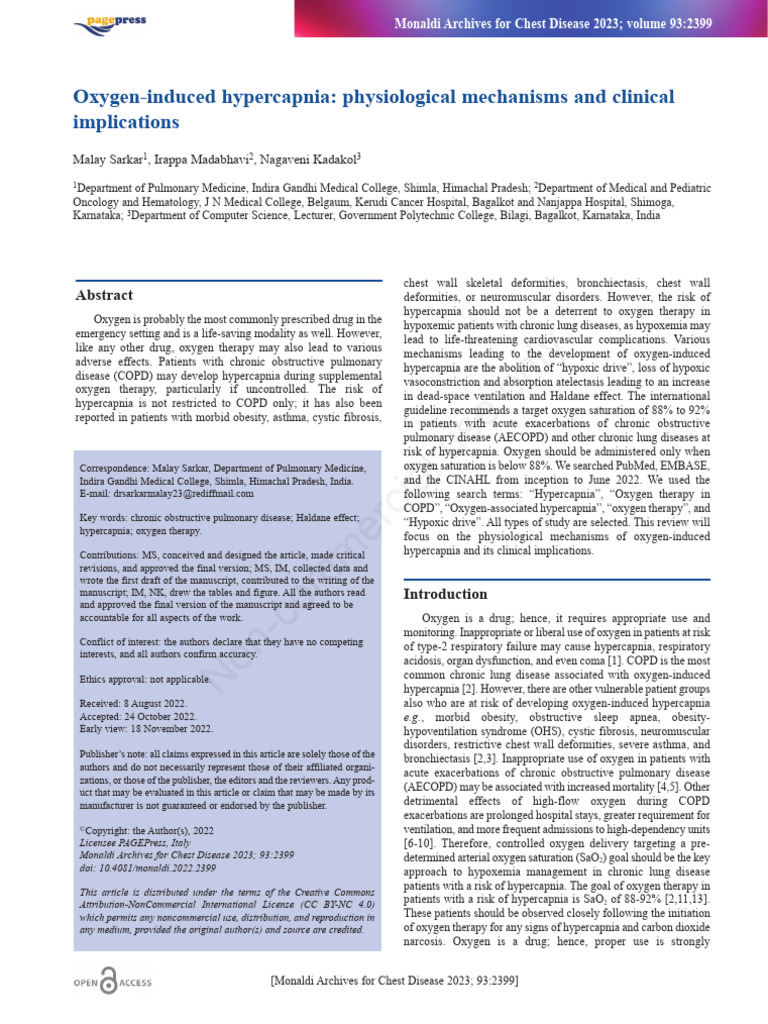 Oxygen-Induced Hypercapnia in COPD | PDF | Chronic Obstructive ...