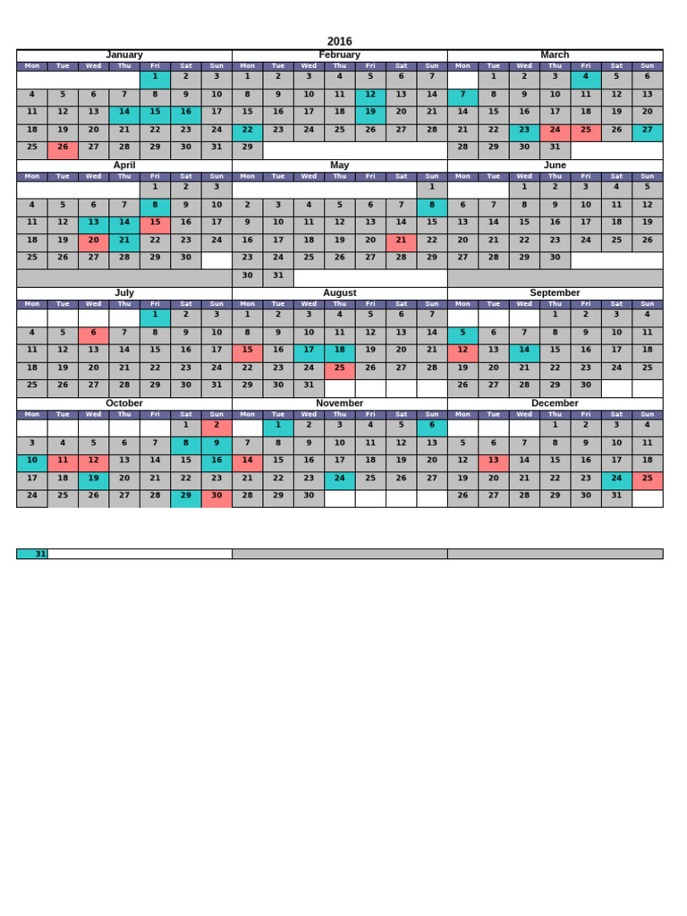 Editable CALENDAR-2016 | PDF