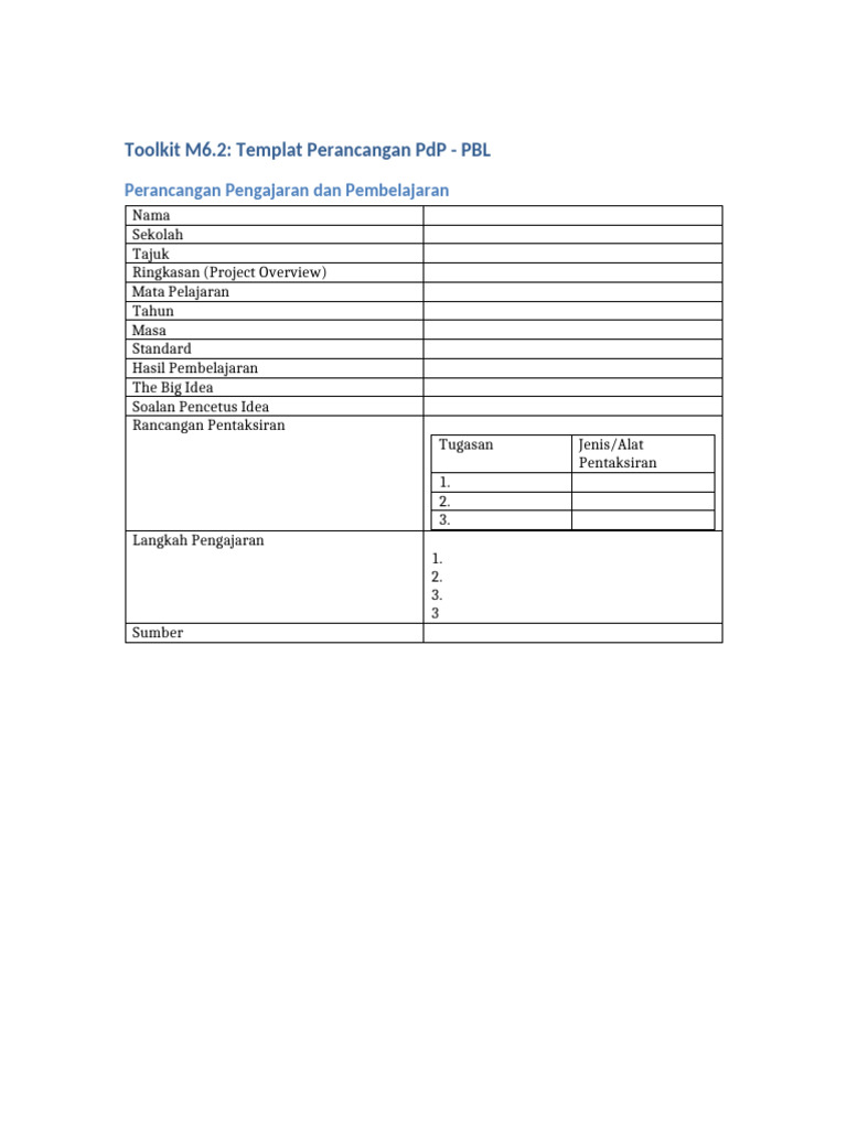 Templat Perancangan PDP PBL Jadual | PDF