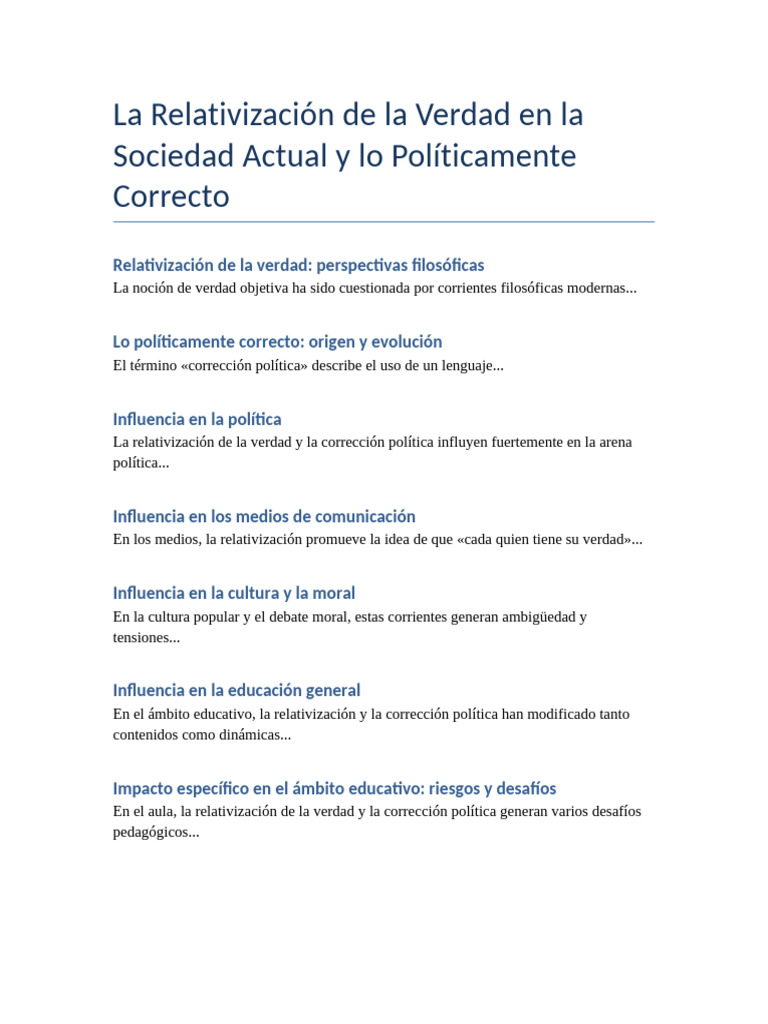 Relativizacion de La Verdad y Correccion Politica | PDF