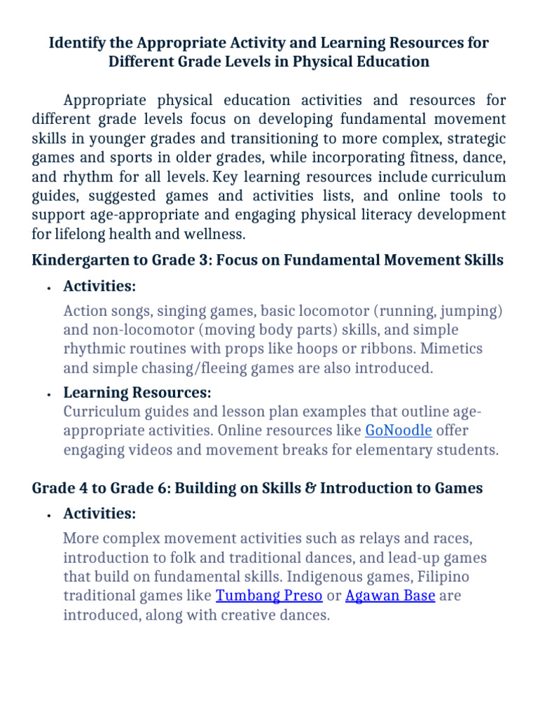 Identify The Appropriate Activity and Learning Resources For Different ...