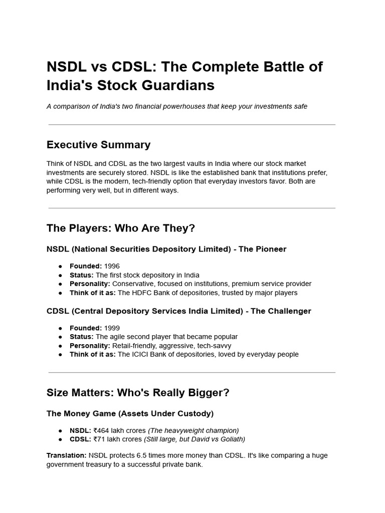 NSDL vs CDSL: Investment Insights | PDF | Investing | Insurance
