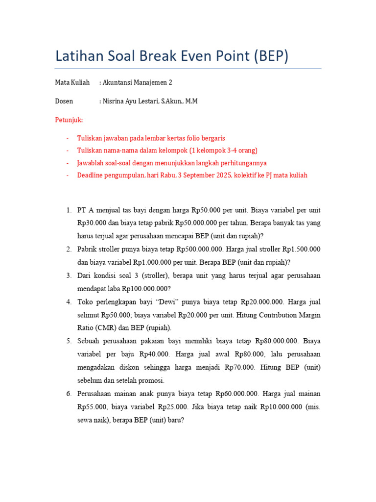 Latihan Soal BEP Akuntansi Manajemen | PDF