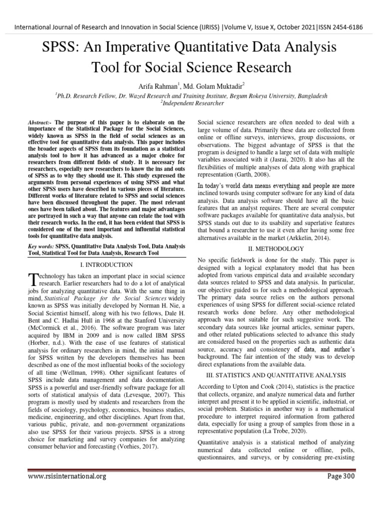 SPSS: An Imperative Quantitative Data Analysis Tool For Social Science ...