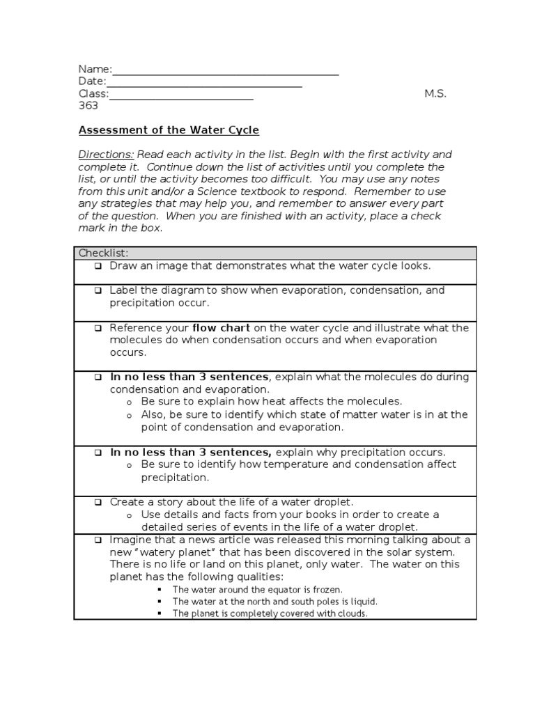 Checklist Water Cycle 169 | PDF | Precipitation | Water Cycle