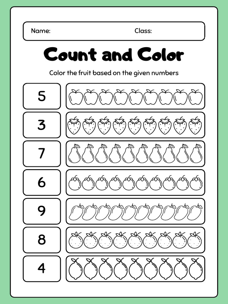 Green Simple Fruit Illustrated Mathematics Count and Color Worksheet_2 ...
