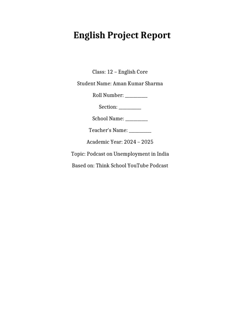 Aman Kumar Sharma English Project With Cover and Index | PDF ...