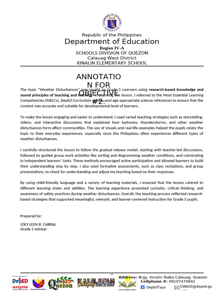 Annotation on Objective 2 Copy | PDF | Learning | Pedagogy