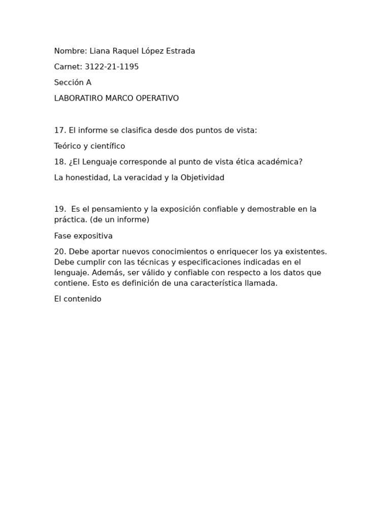 Informe sobre Laboratorio Marco Operativo | PDF