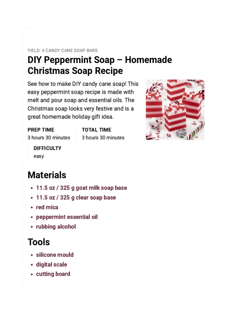 DIY Peppermint Candy Cane Soap Recipe | PDF | Soap