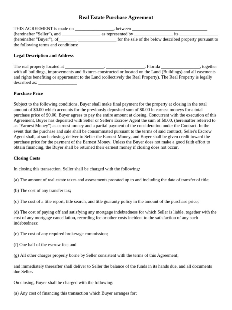 Real Estate Purchase Agreement Template | PDF | Title Insurance | Guarantee